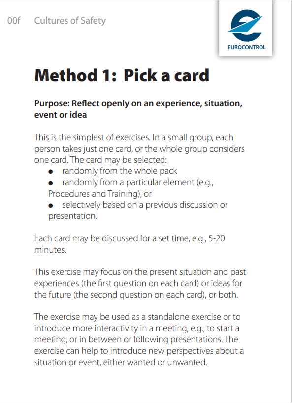 Safety Culture Discussion Cards – Method 1 – Human Factors 101